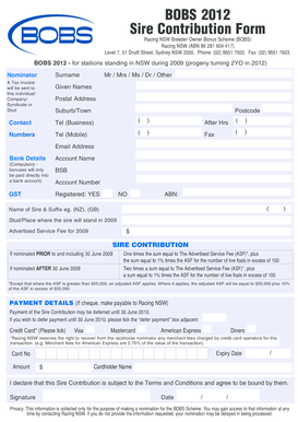 Fillable Online BOBS b2012b Sire Contribution bFormb - Racing NSW Fax ...