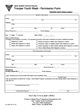 Fillable Online njsp Trooper Youth Week Permission Form Fax Email Print ...