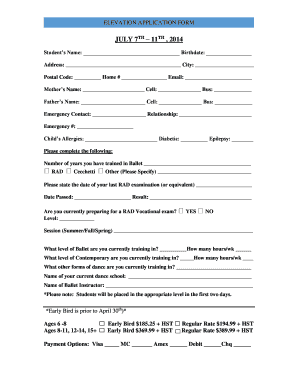 Fillable Online ELEVATION APPLICATION FORM Fax Email Print - pdfFiller