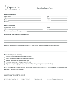 Fillable Online Client Enrollment Form - Stephanie Clairmont Fax Email ...