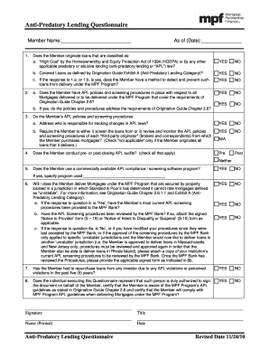 Fillable Online Anti-Predatory Lending Questionnaire - FHLBank Atlanta ...