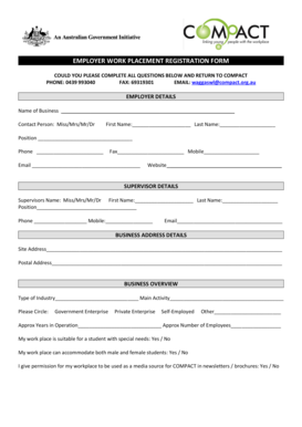 Fillable Online compact org EMPLOYER WORK PLACEMENT REGISTRATION FORM ...