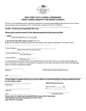 Fillable Online NEW YORK STATE GAMING COMMISSION VIDEO GAMING Fax Email ...
