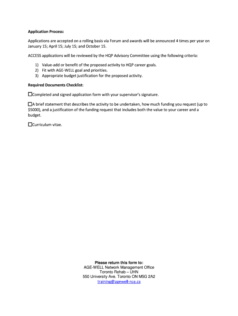 AGE-WELL Access Award Application - Blank Fillable Template | Fill Out ...