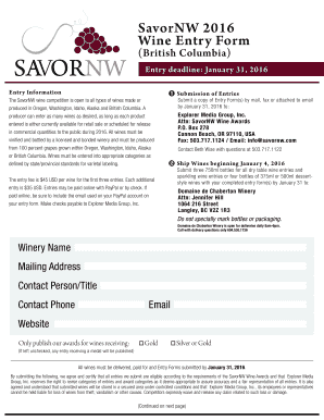 Fillable Online SavorNW 2016 Wine Entry Form Fax Email Print - pdfFiller