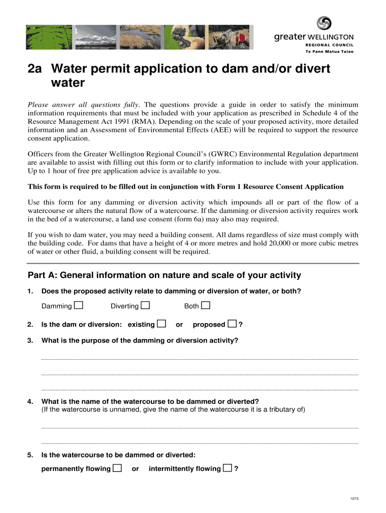 Fillable Online 2a Water permit application to dam andor divert water ...