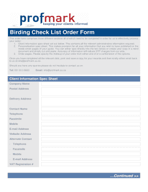 Fillable Online profmark co Birding Check List Order bFormb - Profmark Fax Email Print - pdfFiller
