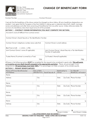 Fillable Online Change of beneficiary form instructions - American ...
