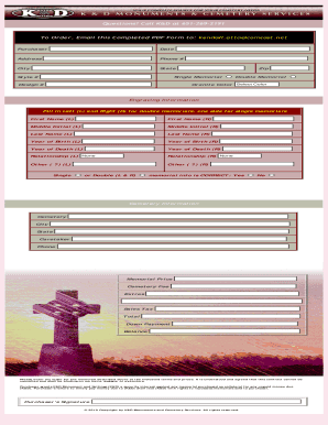 Fillable Online K amp D Cemetery Memorial Order Form - Fax Email Print ...