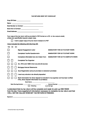 Fillable Online Tax Return Drop Off Checklist - CPA Chandler Fax Email ...