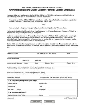Fillable Online veterans arkansas Background Check Consent Employee ...