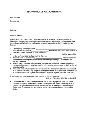 Fillable Online Escrow Holdback Agreementdocx Fax Email Print - pdfFiller