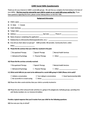 Fillable Online CARD Social Skills Questionnaire Fax Email Print ...