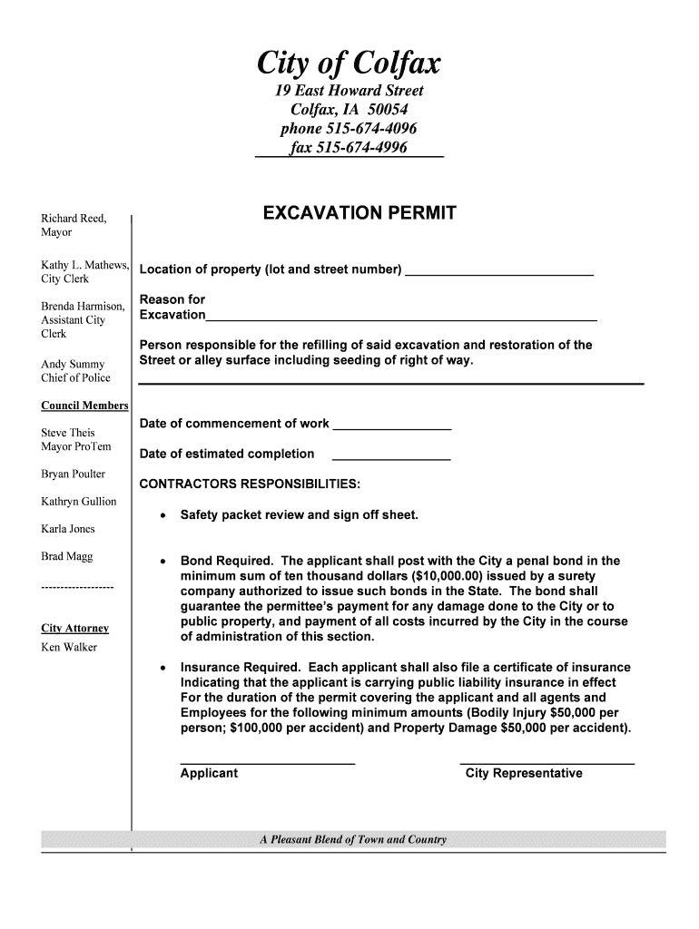 Fillable Online cityofcolfax excavation permitdoc - cityofcolfax Fax ...