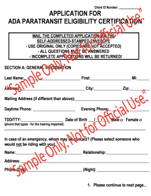 Fillable Online ADA PARATRANSIT ELIGIBILITY CERTIFICATION Fax Email ...