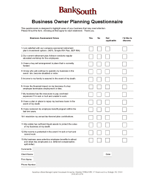 Fillable Online Business Owner Planning Questionnaire This ...