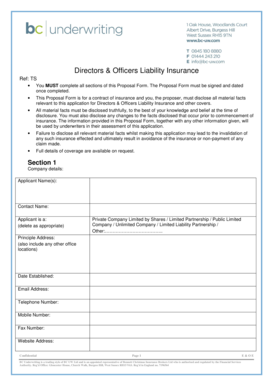 Fillable Online Directors amp Officers Liability Proposal Form - BC Fax Email Print - pdfFiller