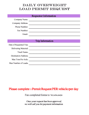 Fillable Online DAILY OVERWEIGHT LOAD PERMIT REQUEST Fax Email Print ...