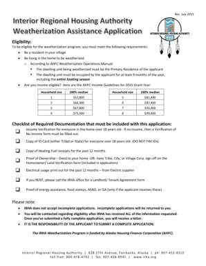 Fillable Online Weatherization Application - Interior Regional Housing ...