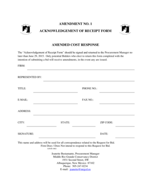 Fillable Online AMENDMENT NO 1 ACKNOWLEDGEMENT OF RECEIPT FORM AMENDED ...