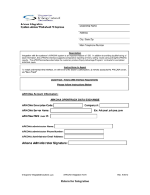 Fillable Online Arkona Integration System Admin Worksheet FI Fax Email ...