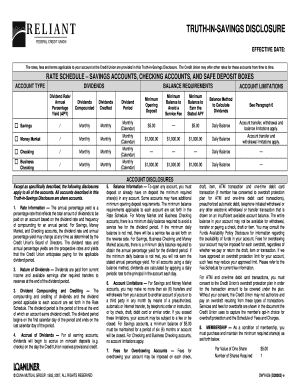 Fillable Online TRUTH-IN-SAVINGS DISCLOSURE - reliantfcucom Fax Email ...