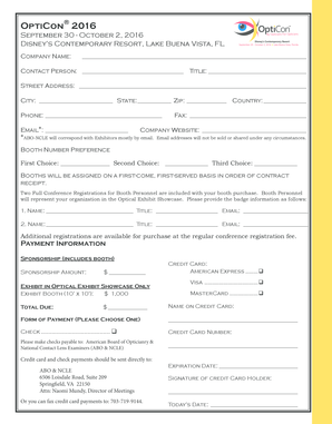 Fillable Online OptiCon 2016 - American Board of Opticianry Fax Email ...