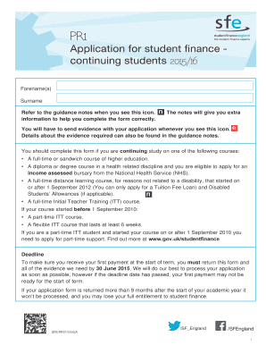 Fillable Online Application for student finance - continuing students ...