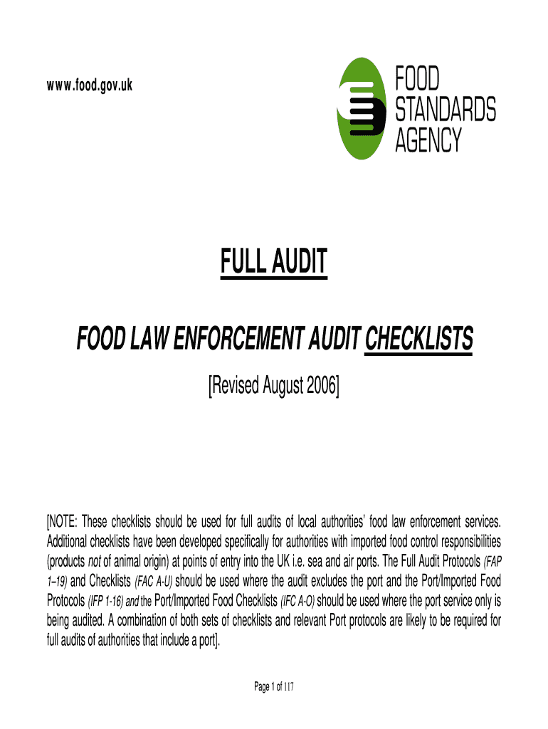 Fillable Online FOOD LAW ENFORCEMENT AUDIT CHECKLISTS Fax Email Print ...
