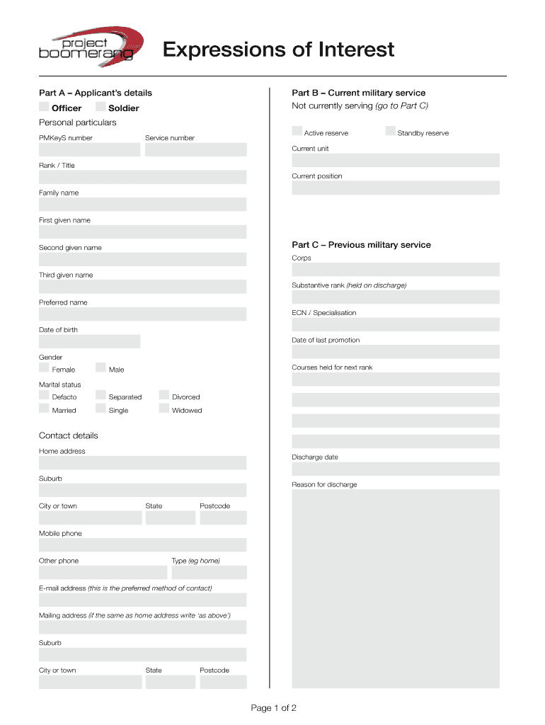 Fillable Online army gov Expressions of Interest - Australian Army Fax ...
