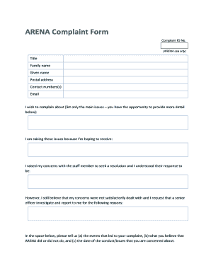 Fillable Online ARENA Complaint Form Fax Email Print - pdfFiller