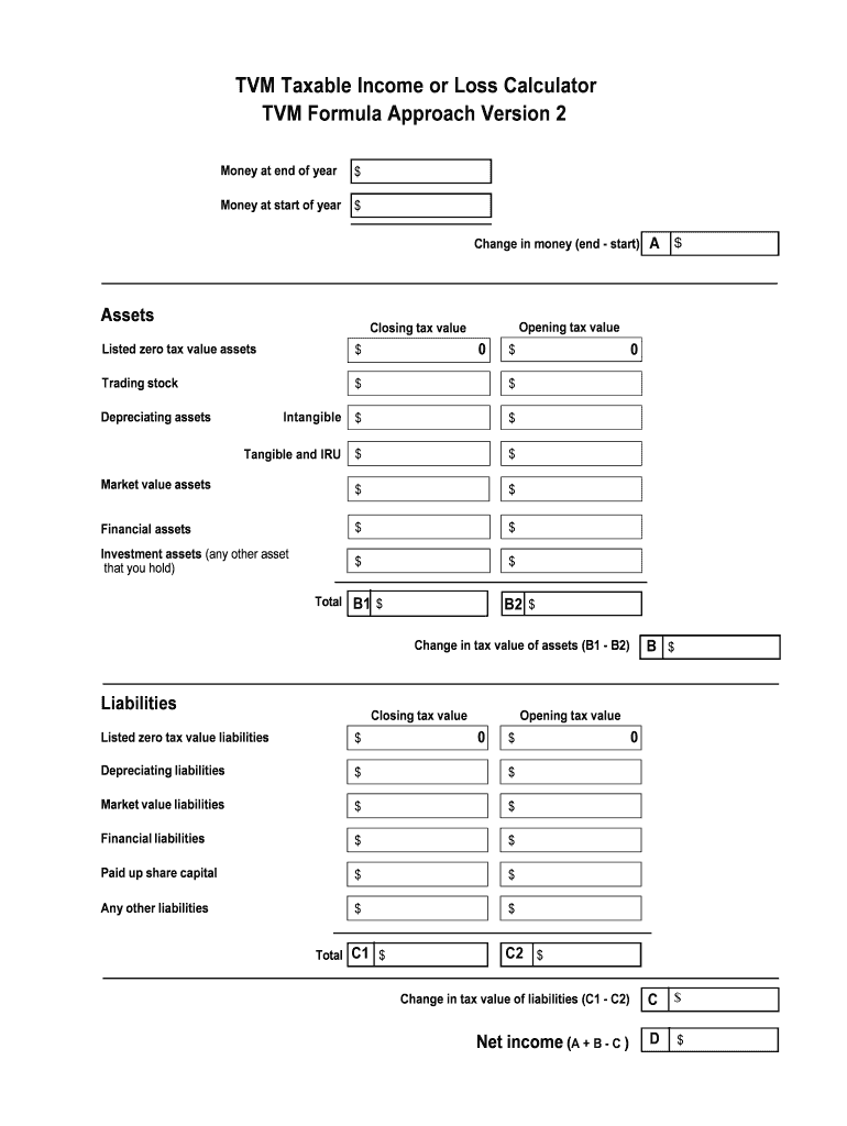 Fillable Online TVM Taxable Income or Loss Calculator Fax Email Print ...