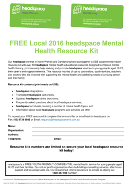 Fillable Online FREE Local 2016 headspace Mental Health Resource Kit ...