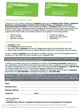 Fillable Online 2015 headspace Resource kits Fax Email Print - pdfFiller