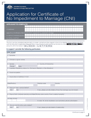 Fillable Online Application For Certificate Of No Impediment To ...