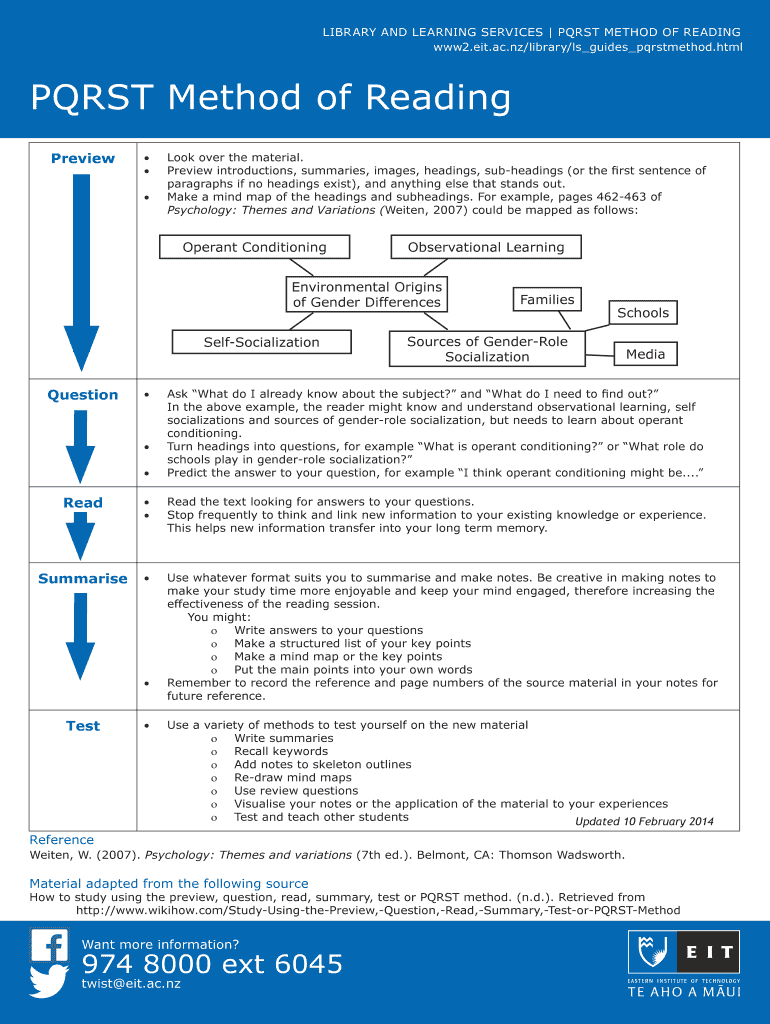 Fillable Online LIBRARY AND LEARNING SERVICES PQRST METHOD OF READING Fax Email Print - pdfFiller