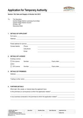 Fillable Online Application for Temporary Authority - codcgovtnz Fax ...