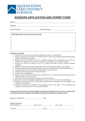 Fillable Online BUSKERS APPLICATION AND PERMIT FORM - QLDC Fax Email ...