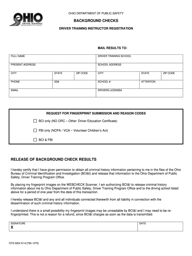 Fillable Online publicsafety ohio DRIVER TRAINING INSTRUCTOR ...