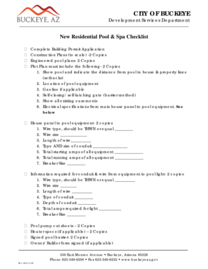 Fillable Online New Residential Pool Spa Checklist - Buckeye Arizona ...