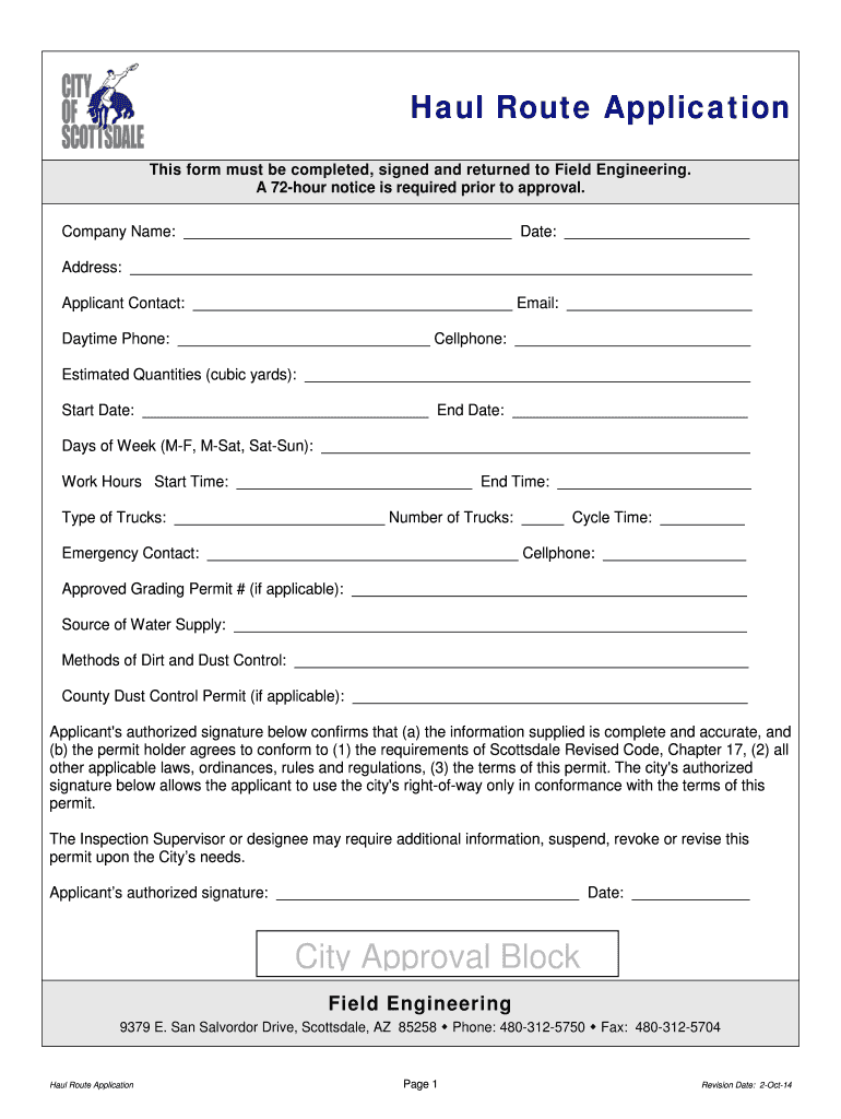 Fillable Online scottsdaleaz Haul Route Application - scottsdaleazgov Fax Email Print - pdfFiller