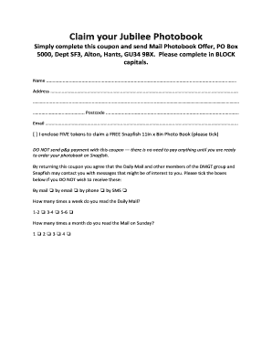 Fillable Online Claim your Jubilee Photobook - Daily Mail Fax Email ...
