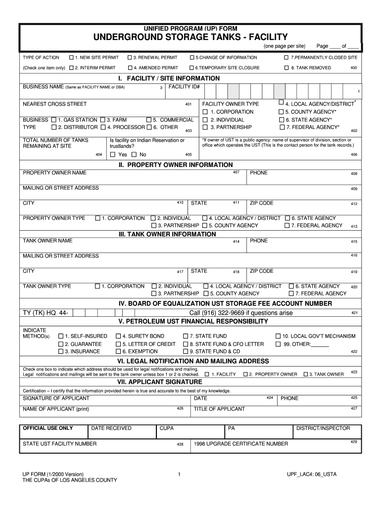 Fillable Online Underground Storage Tank Facility Page UST A Unified ...