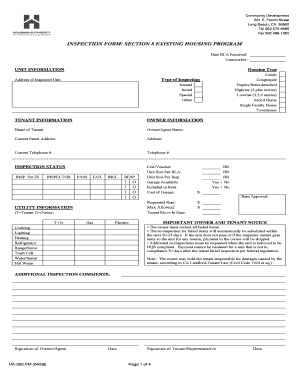 Fillable Online INSPECTION FORM SECTION 8 EXISTING HOUSING PROGRAM Fax ...