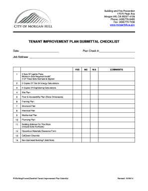 Fillable Online TENANT IMPROVEMENT PLAN SUBMITTAL CHECKLIST Fax Email Print - pdfFiller