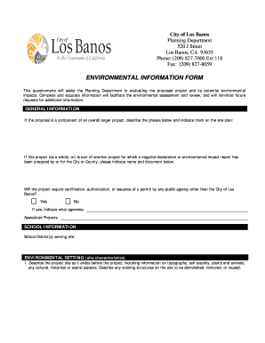 Fillable Online losbanos ENVIRONMENTAL INFORMATION FORM - Los Banos ...