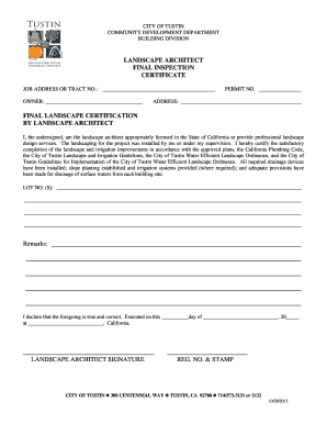 Fillable Online econnect tustinca LANDSCAPE ARCHITECT FINAL INSPECTION ...