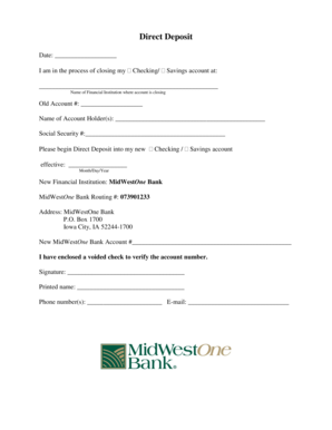Fillable Online Direct Deposit Form - MidWestOne Bank Fax Email Print ...