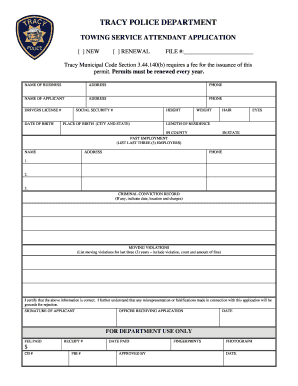 Fillable Online ci tracy ca Tow Truck Driver Application.doc Fax Email ...