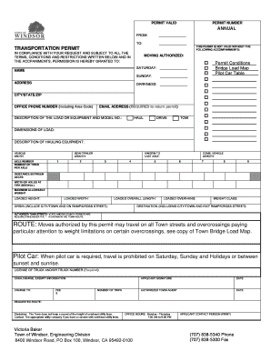 Fillable Online ci windsor ca TRANSPORTATION PERMIT FOLLOWING ...